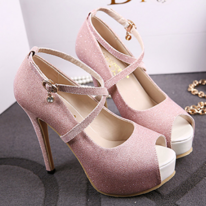 Sexy Sequined Shoes, Fish Head High Heels Shallow Mouth Fine--pink on ...
