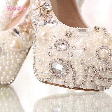 Fashion Round Closed Toe Beads Decorated Stiletto Super High Heels ...