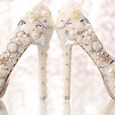 Fashion Round Closed Toe Beads Decorated Stiletto Super High Heels ...