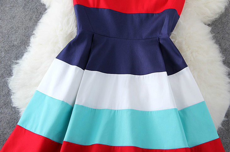 Wide Colour Stripes, Sleeveless Pure Color Princess Dress on Luulla