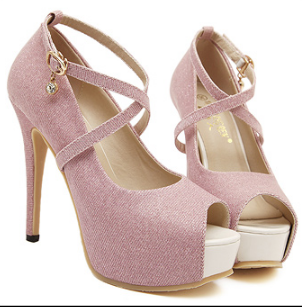 Sexy Sequined Shoes, Fish Head High Heels Shallow Mouth Fine--pink on ...