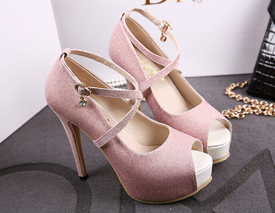 Sexy Sequined Shoes, Fish Head High Heels Shallow Mouth Fine--pink on ...